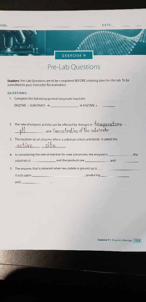 Solved AME DATE: EXERCISE 9 Pre-Lab Questions Student: | Chegg.com