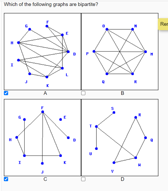 Solved Which of the following graphs are bipartite? | Chegg.com