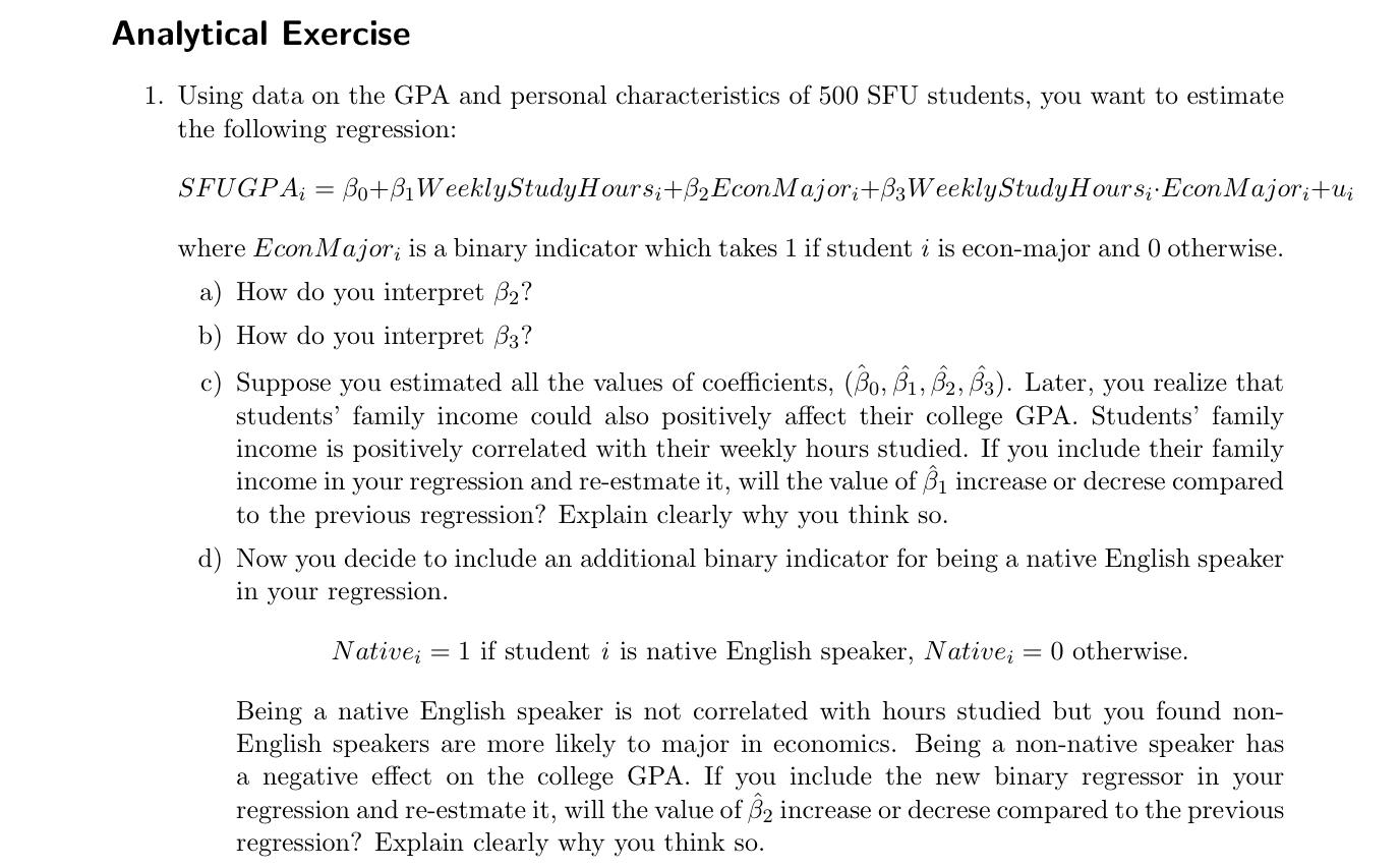 Solved 1. Using data on the GPA and personal characteristics | Chegg.com