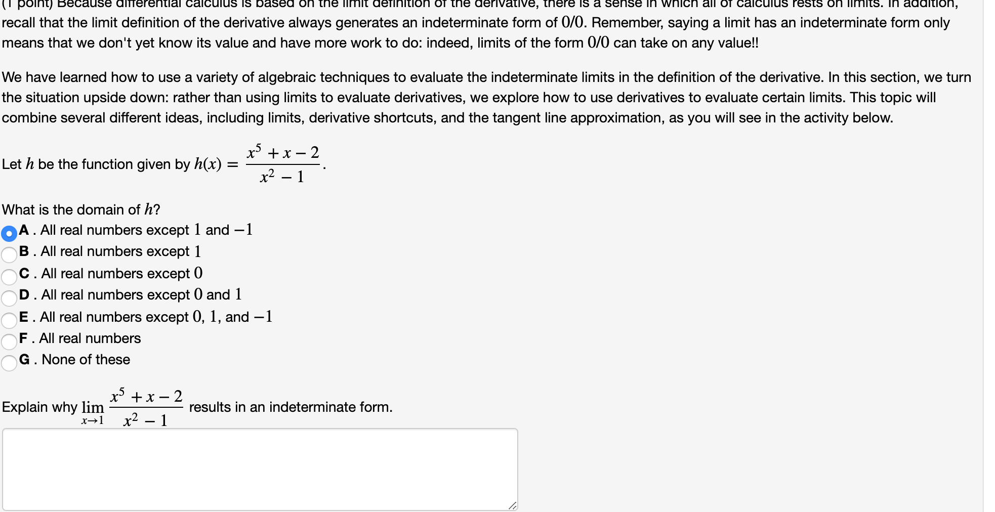 Solved (1 polht) Because altelehtlal Calculus is based on | Chegg.com