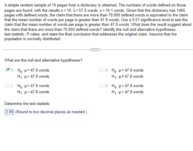 Solved A simple random sample of 10 pages from a dictionary | Chegg.com