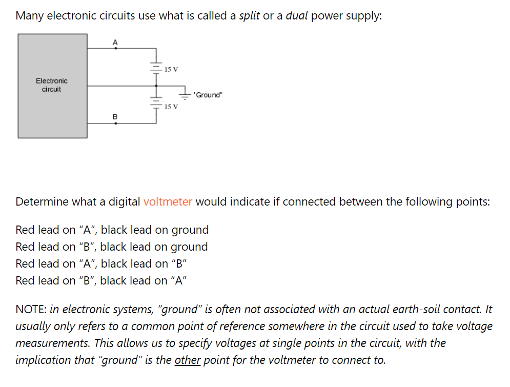 Solved Many electronic circuits use what is called a split | Chegg.com