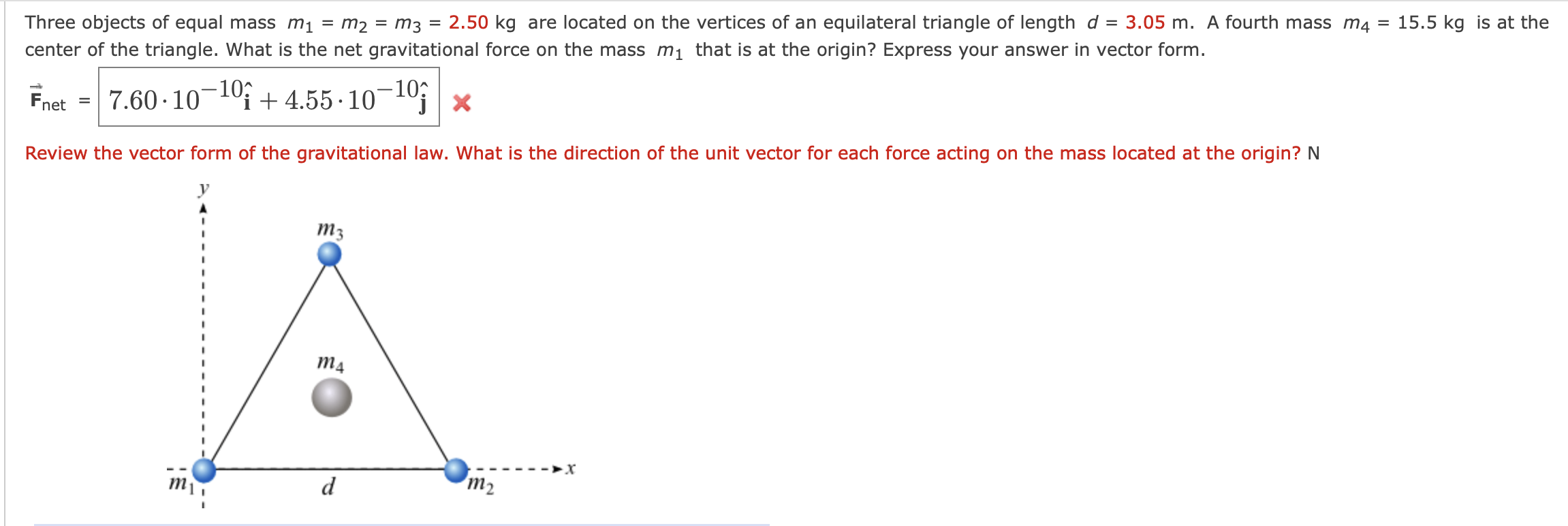 Solved Three objects of equal mass m1 = m2 = m3 = 2.50 kg | Chegg.com