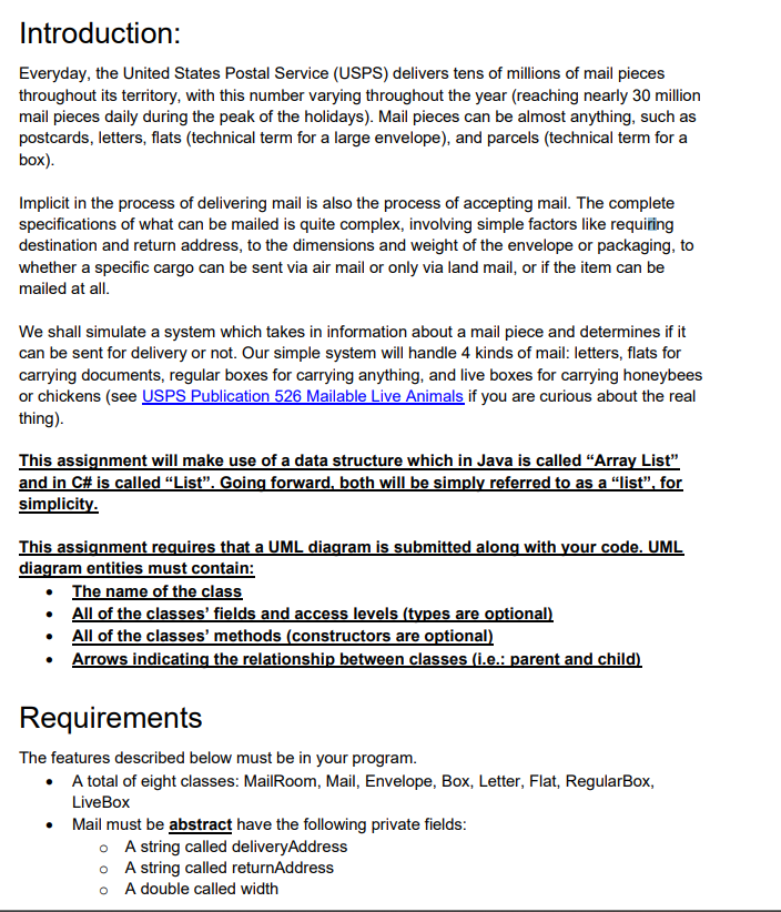 Solved Introduction: Everyday, the United States Postal | Chegg.com