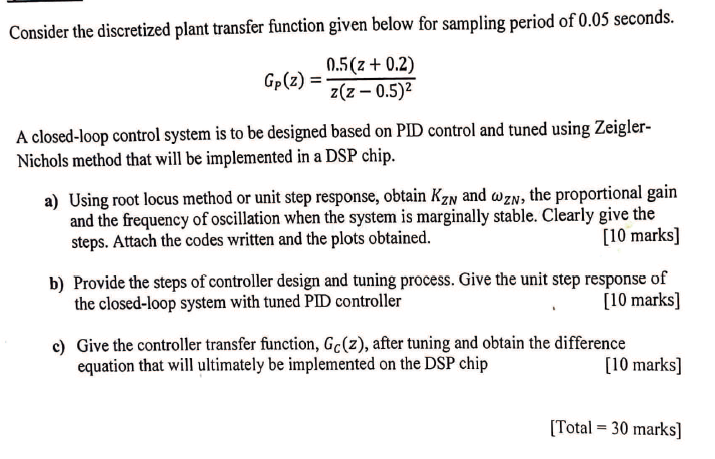 Consider the discretized plant transfer function | Chegg.com