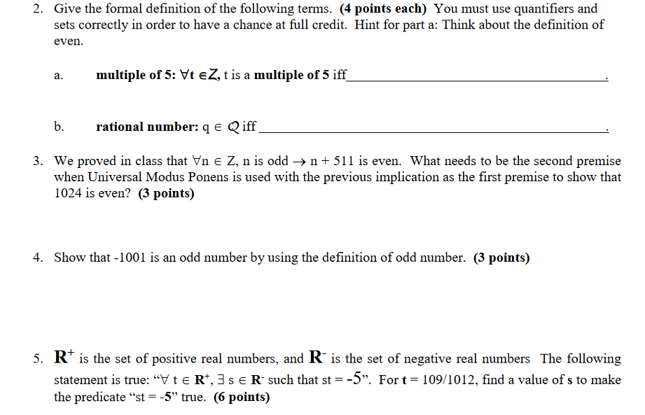 Solved 2. Give the formal definition of the following terms. | Chegg.com