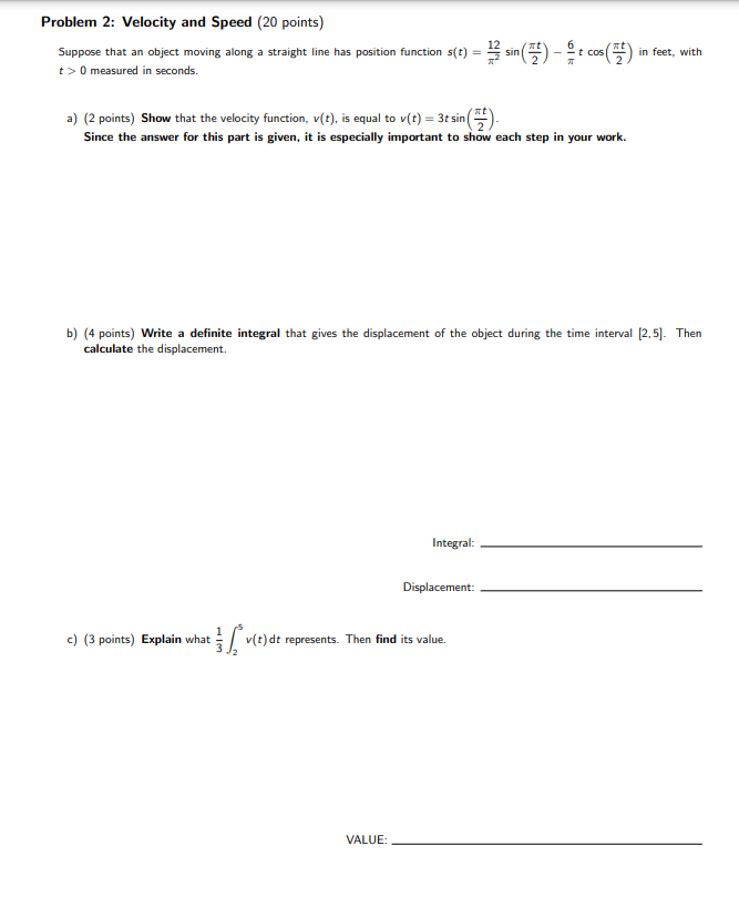 Problem 2: Velocity and Speed (20 points) Suppose | Chegg.com