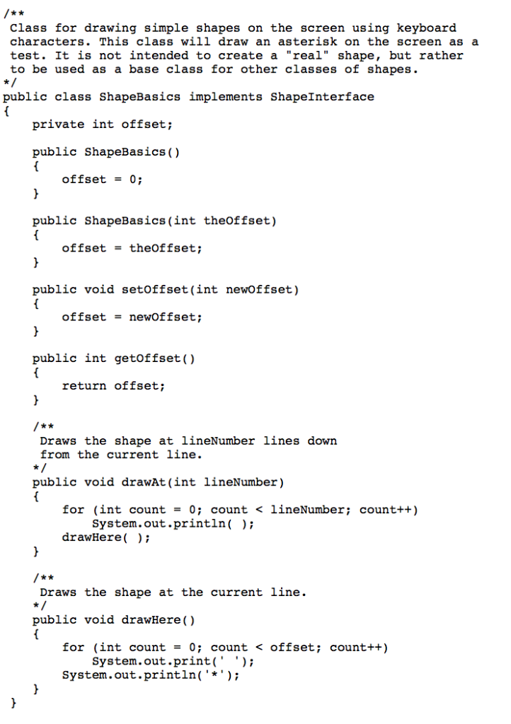 Write a class that uses the shape interface to now | Chegg.com