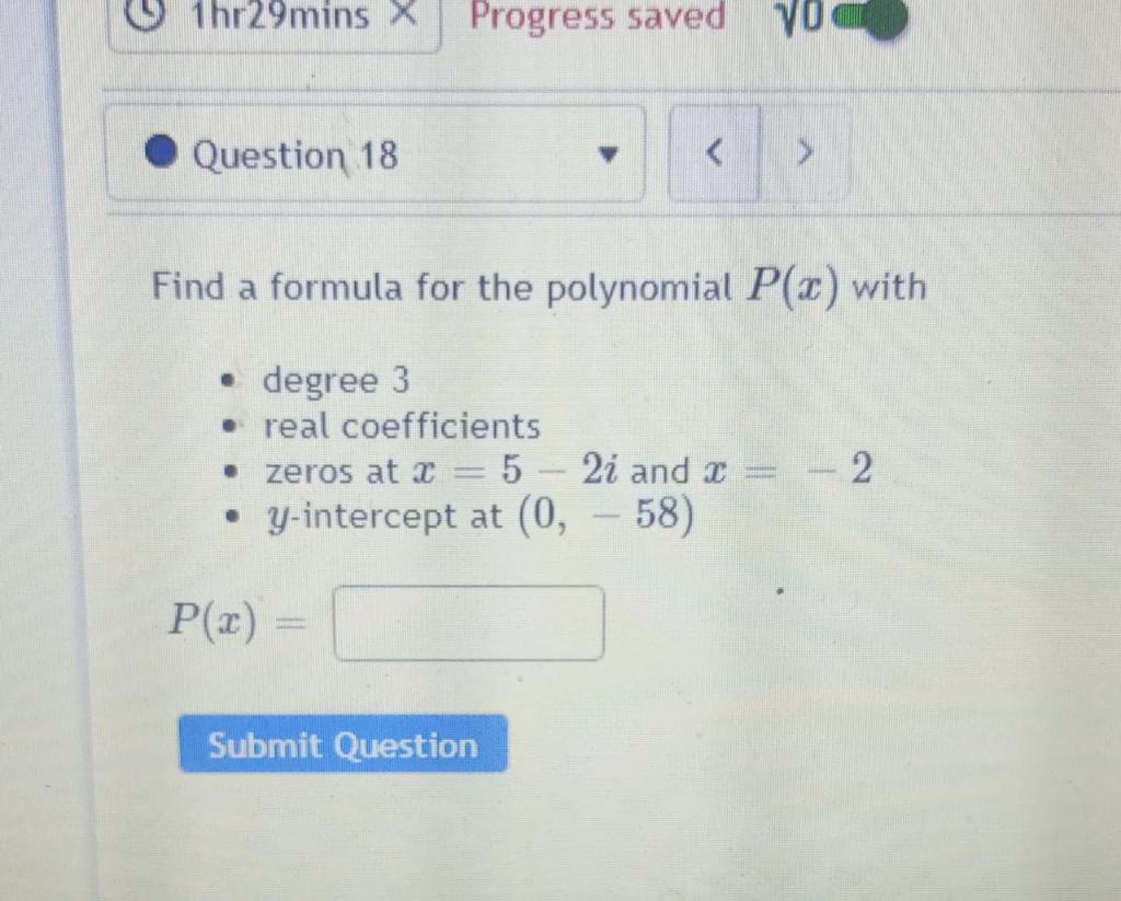Solved 1 hr29mins X Progress saved VO Question 18 Find a | Chegg.com