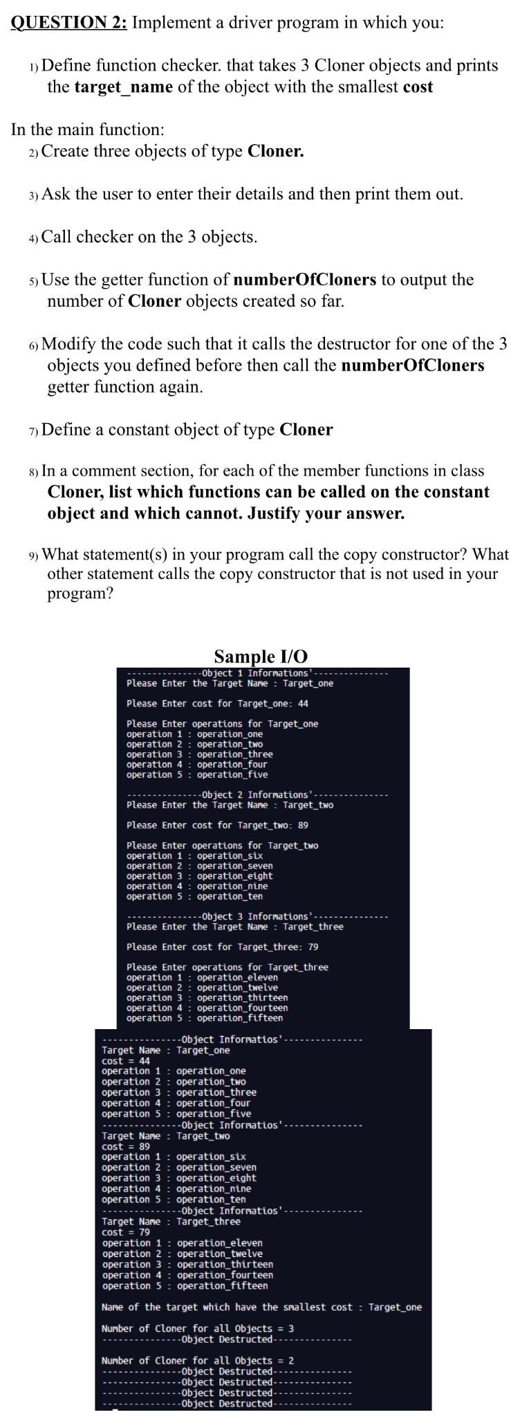Solved Question 2 Implement A Driver Program In Which You 