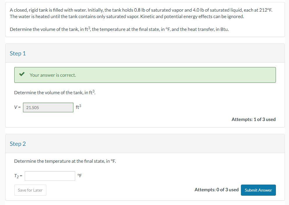 Solved A closed, rigid tank is filled with water. Initially, | Chegg.com