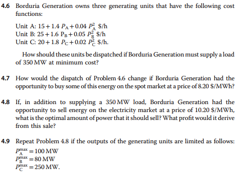 Solved 4.6 Borduria Generation owns three generating units | Chegg.com