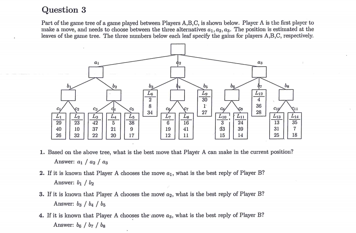 Solved Question 3 Part of the game tree of a game played | Chegg.com