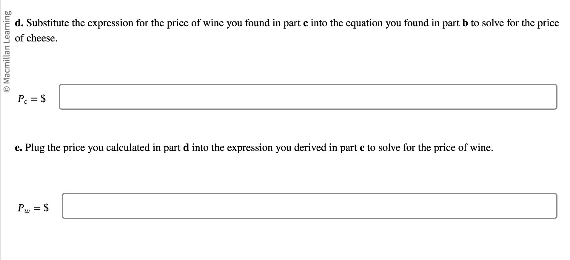 Solved d. ﻿Substitute the expression for the price of wine | Chegg.com