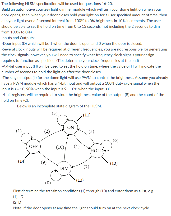 Solved The following HLSM specification will be used for | Chegg.com