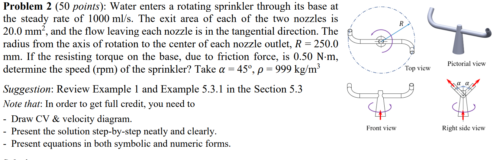 Solved Problem 2 (50 points): Water enters a rotating | Chegg.com