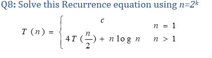 Solved Solve this Recurrence equation using n=2^k | Chegg.com