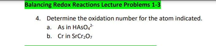 Solved Balancing Redox Reactions Lecture Problems 1-3 4. | Chegg.com