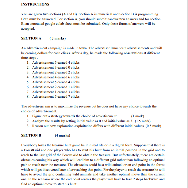 Solved INSTRUCTIONS You are given two sections (A and B). | Chegg.com