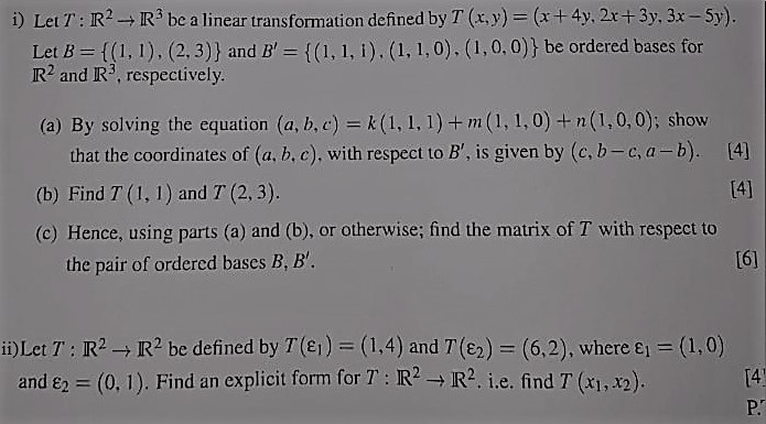 Solved i) LetT R2R3 be a linear transformation defined by T | Chegg.com