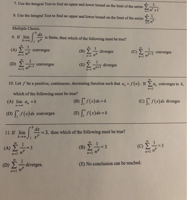 Solved 7 Use the Integral Test to find an upper and lower | Chegg.com