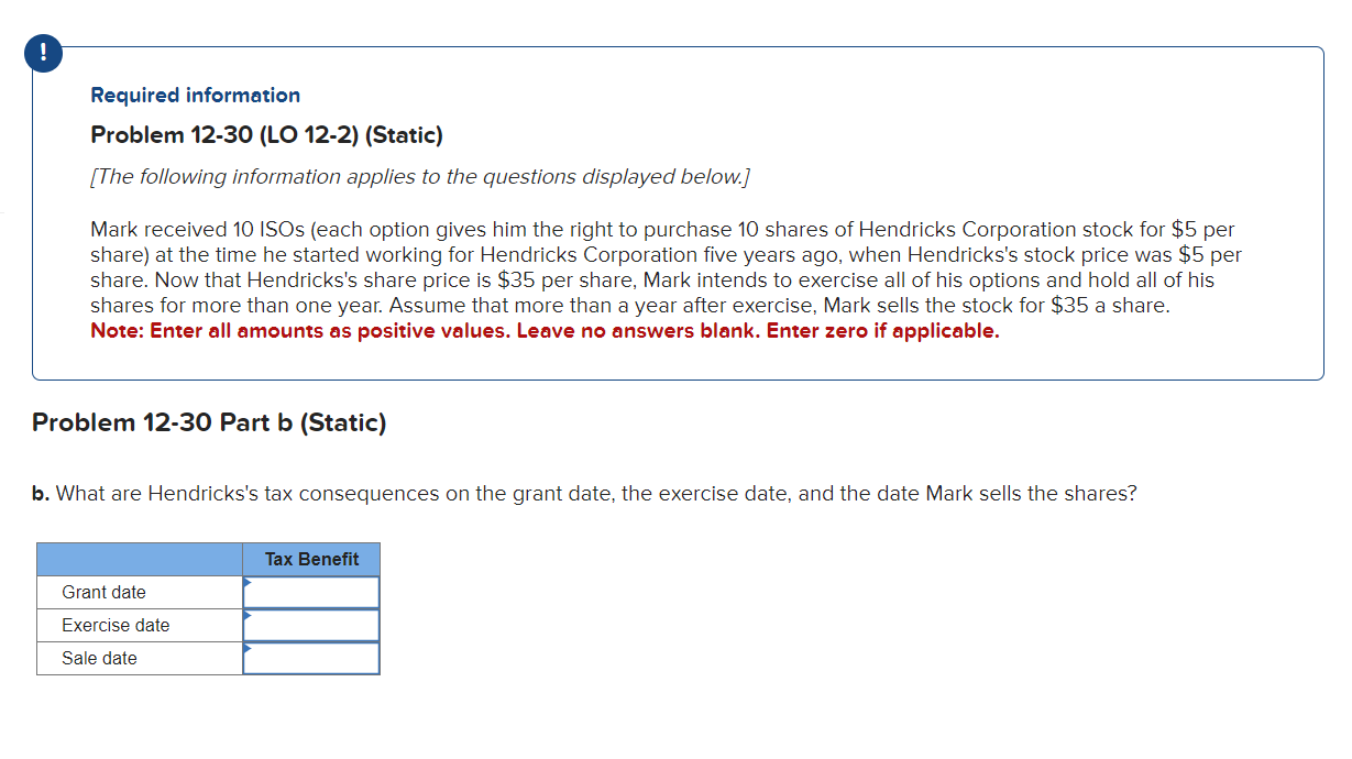 Solved Required information Problem 12-30 (LO 12-2) (Static) | Chegg.com