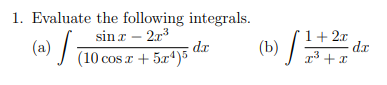 Solved 1. Evaluate the following integrals. sinc - 2.13 dar | Chegg.com