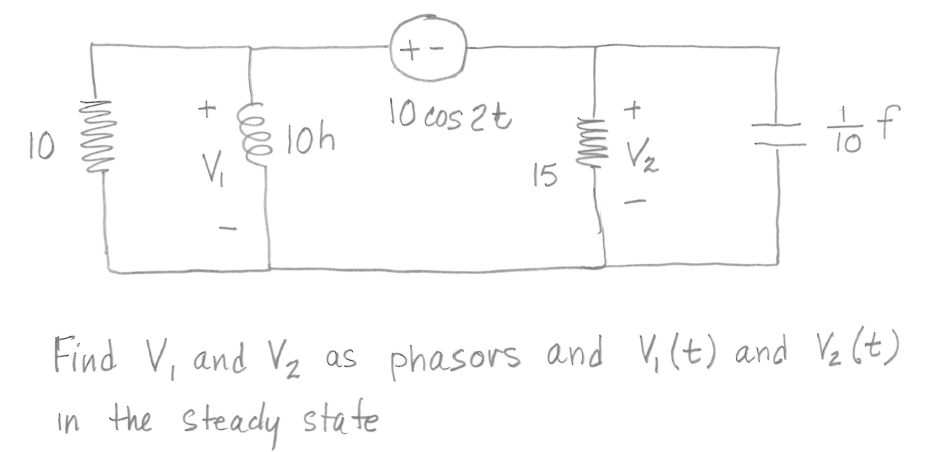 Solved Find V1 and V2 as phasors and V1(t) and V2(t) in the | Chegg.com