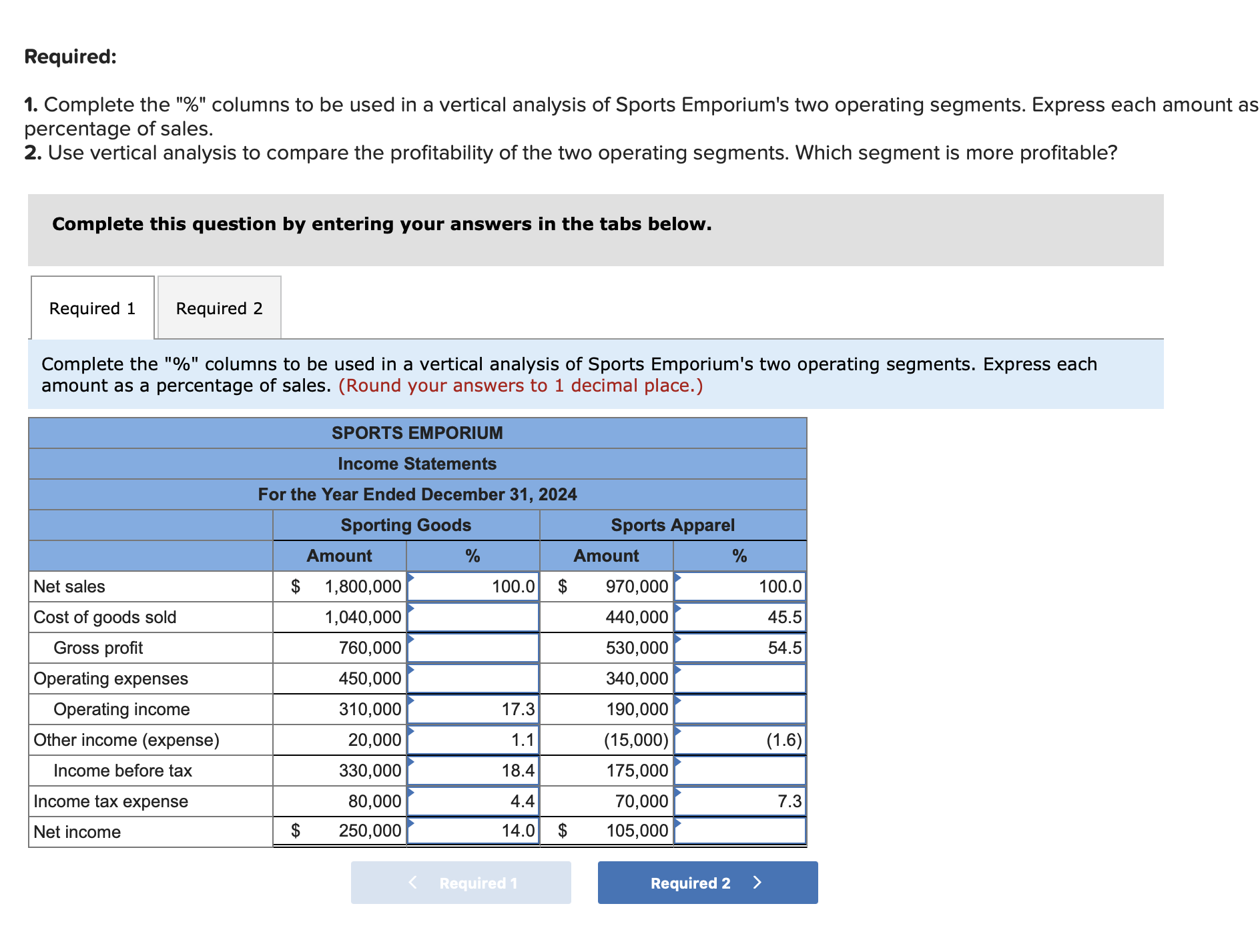 Solved Sports Emporium has two operating segments: sporting | Chegg.com