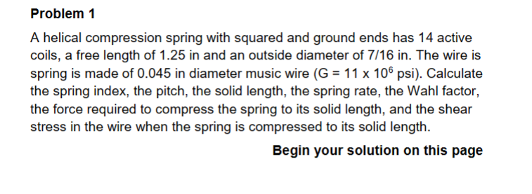 Solved A helical compression spring with squared and ground | Chegg.com