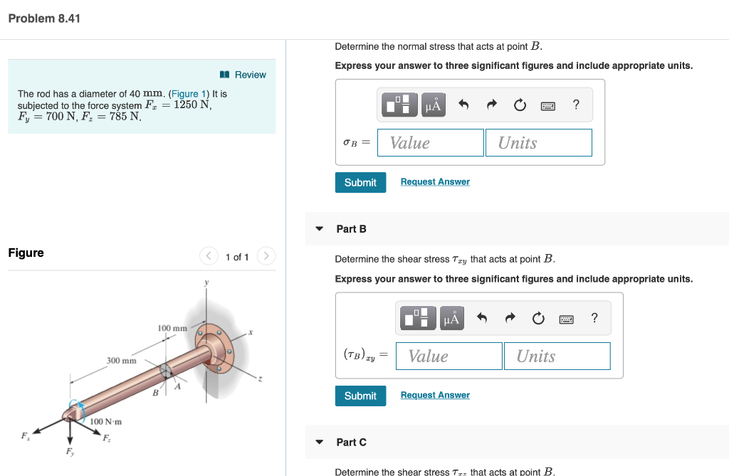 Solved Problem 8.41 Determine the normal stress that acts at | Chegg.com