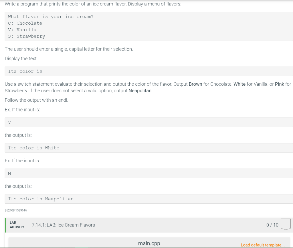 Solved Write a program that prints the color of an ice cream | Chegg.com