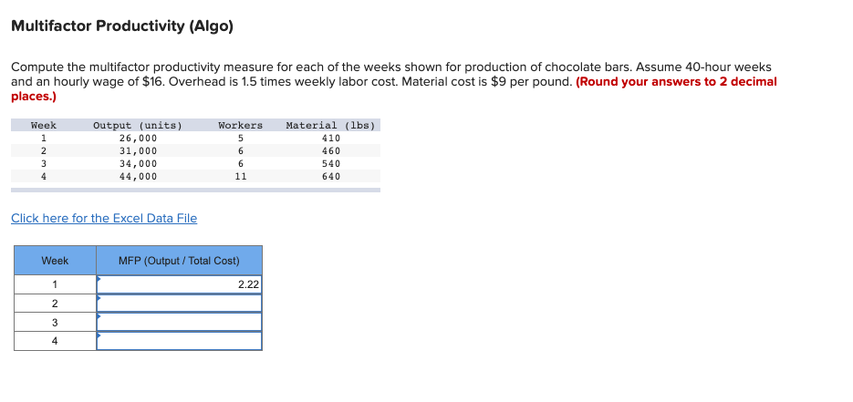 Solved Multifactor Productivity (Algo) Compute the | Chegg.com