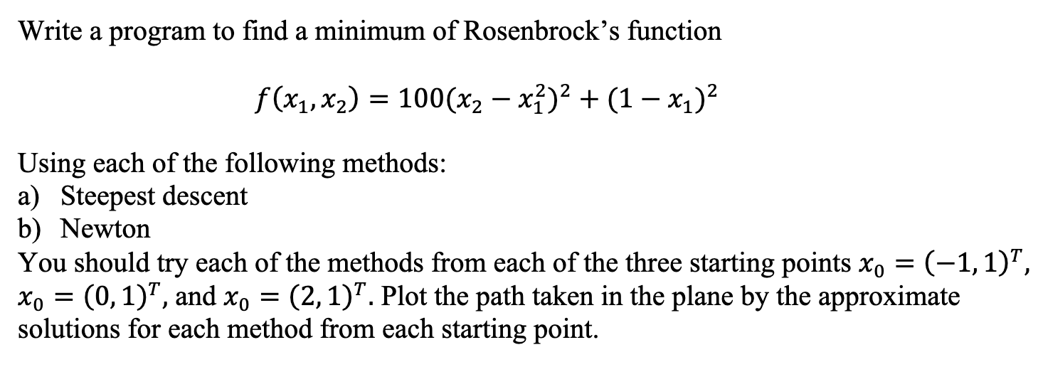 Write a program to find a minimum of Rosenbrock’s | Chegg.com