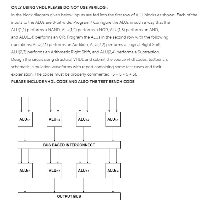 Only Using Vhdl Please Do Not Use Verilog In The