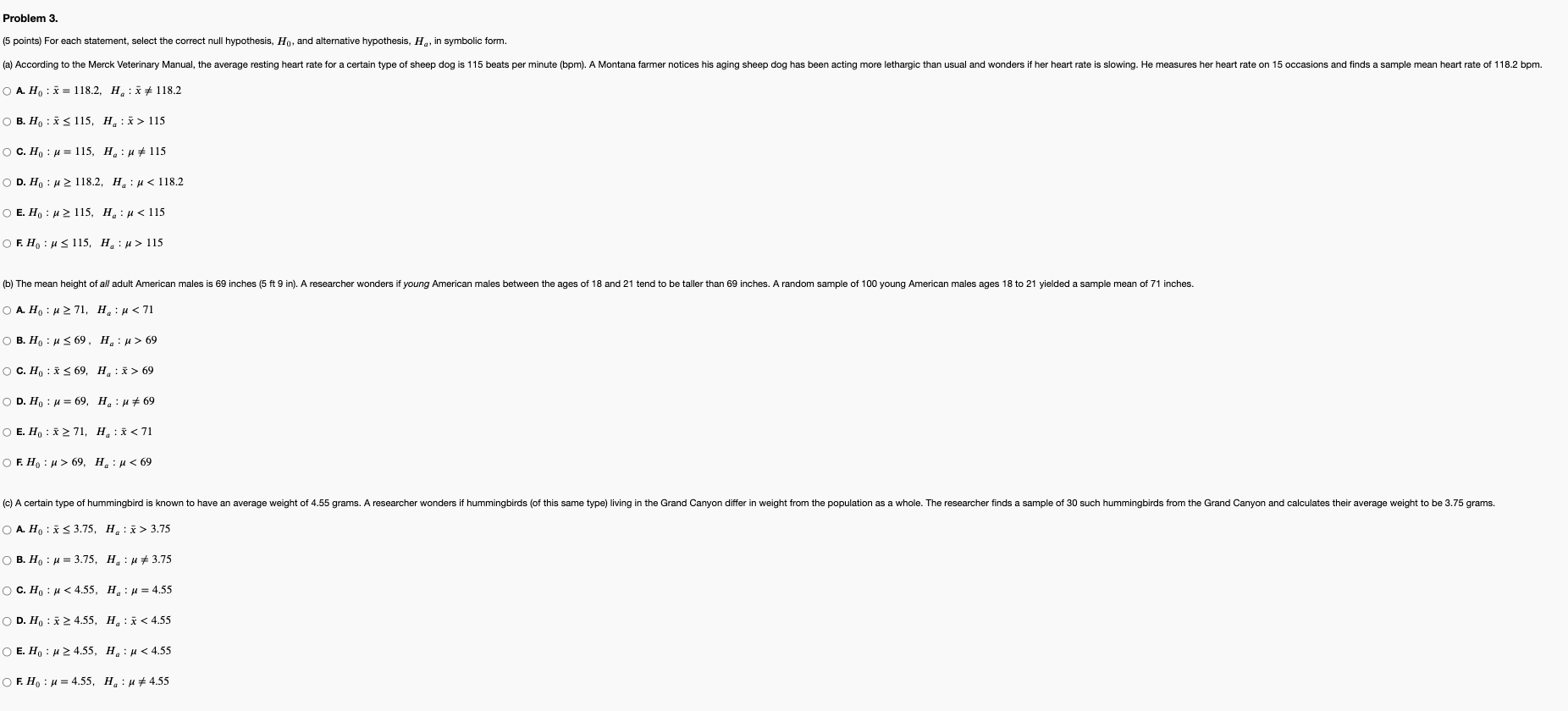 Solved Problem 3. (5 points) For each statement, select the | Chegg.com