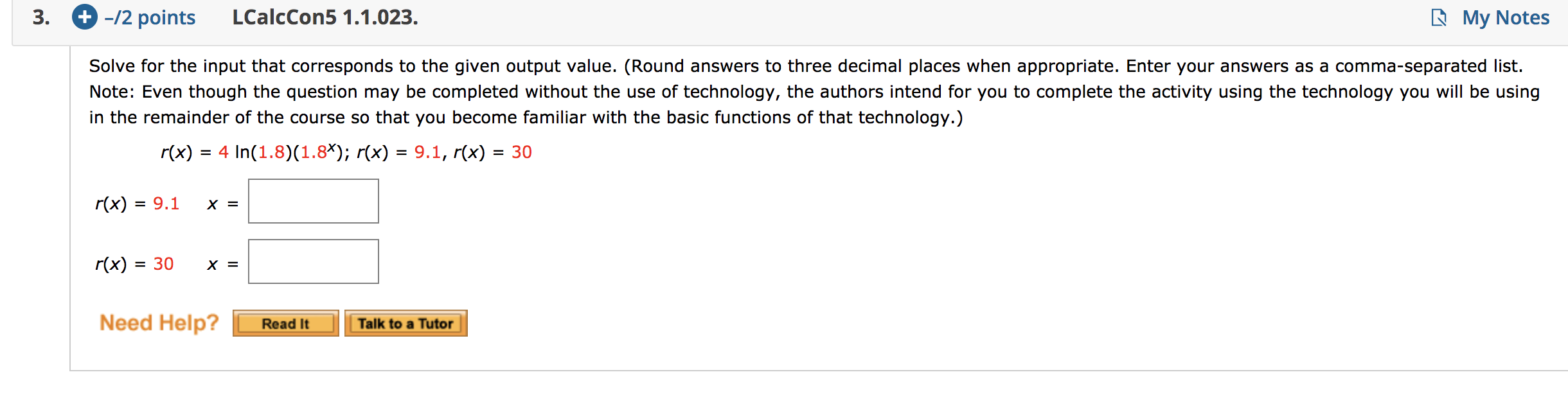 Solved 3. + -/2 points LCalcCon5 1.1.023. My Notes Solve for | Chegg.com