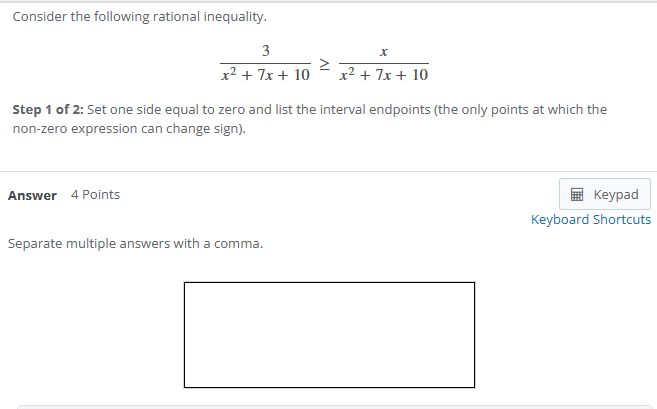 Solved Consider the following rational inequality.Set one | Chegg.com