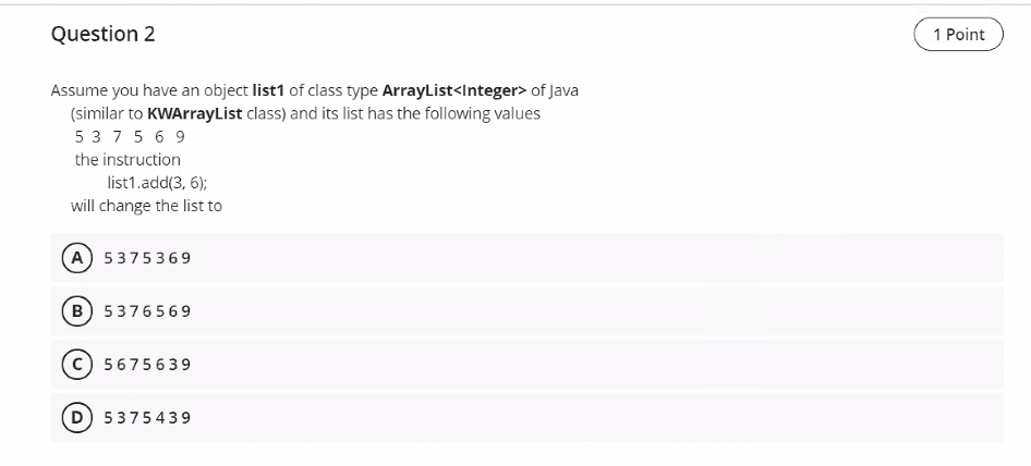 Solved Question 2 1 Point Assume you have an object list1 of | Chegg.com