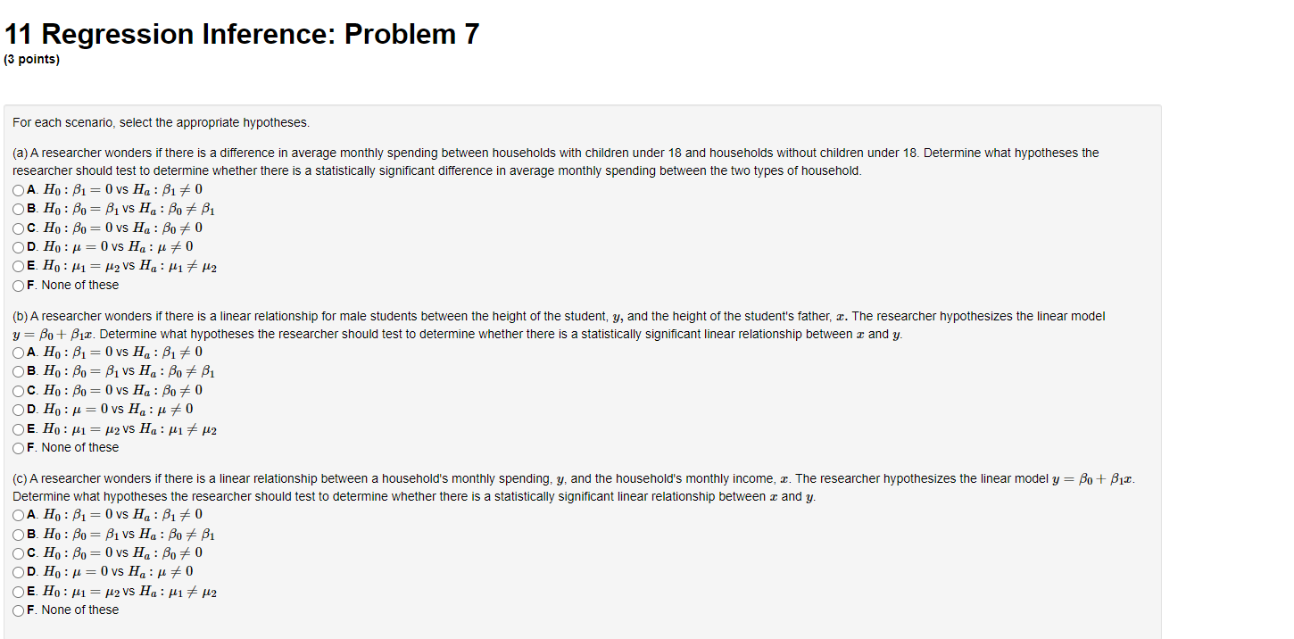 Solved 11 Regression Inference: Problem 7 (3 points) For | Chegg.com
