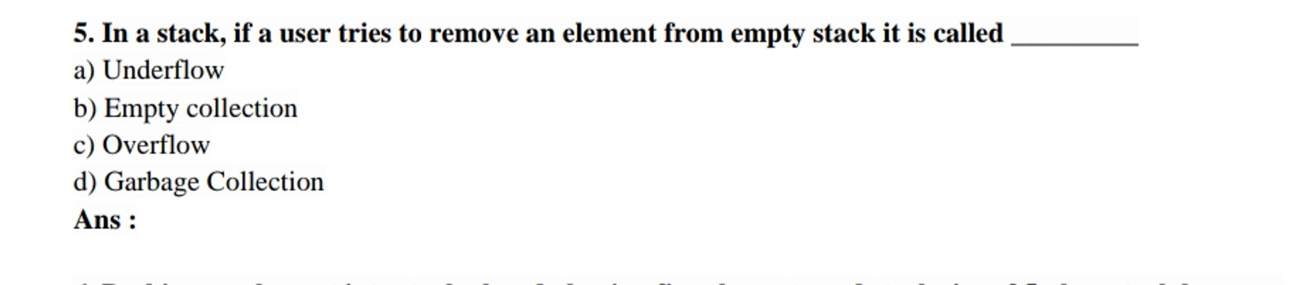 Solved In a stack, if a user tries to remove an element from | Chegg.com