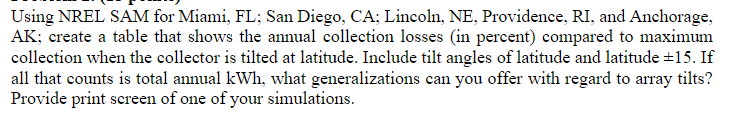 Using NREL SAM for Miami, FL; San Diego, CA; Lincoln, | Chegg.com