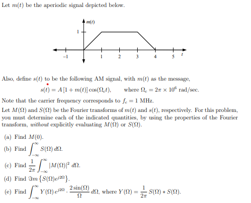 Solved Let m(t) be the aperiodic signal depicted below. (1) | Chegg.com