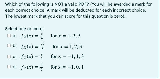Solved Which of the following is NOT a valid PDF? (You will | Chegg.com