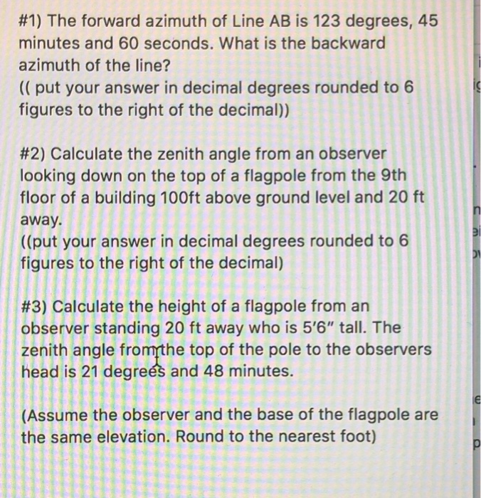 Solved #1) The forward azimuth of Line AB is 123 degrees, 45 | Chegg.com
