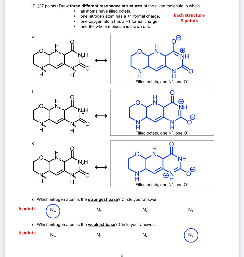 Solved 17. (27 points) Draw three different resonance | Chegg.com