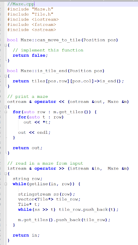 Implement the maze game in C++ 1. The purpose of | Chegg.com