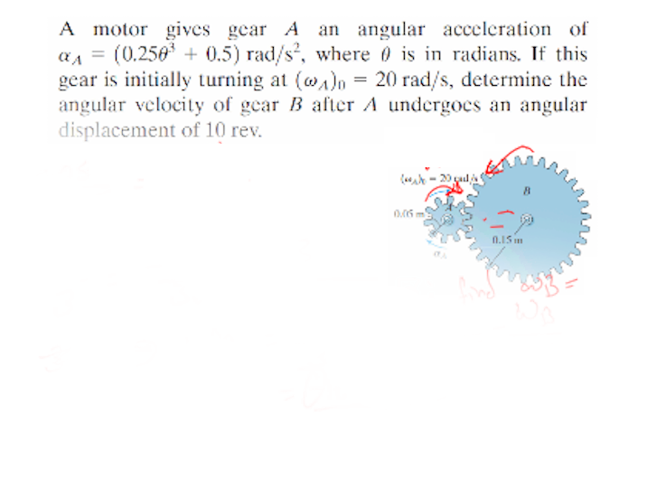 Solved A motor gives gear A an angular acceleration of QA = | Chegg.com