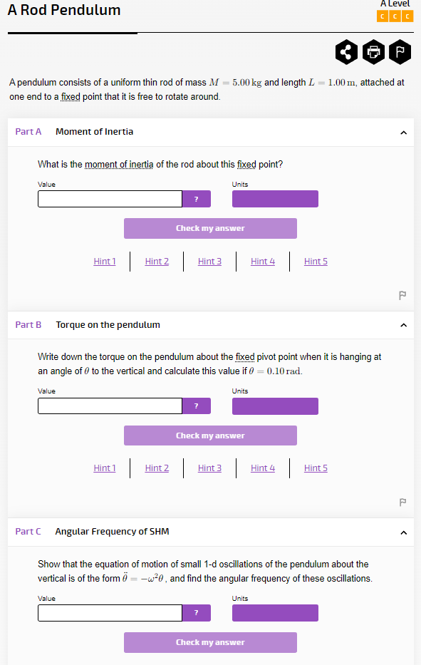 Solved A pendulum consists of a uniform thin rod of mass | Chegg.com