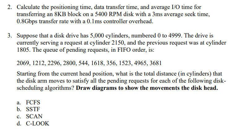 Solved 2. Calculate the positioning time, data transfer | Chegg.com
